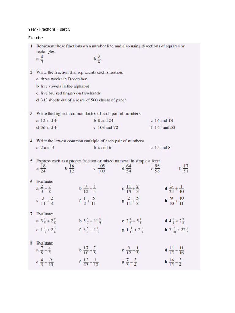 Year7 Fractions - Part 1 Q&A | PDF