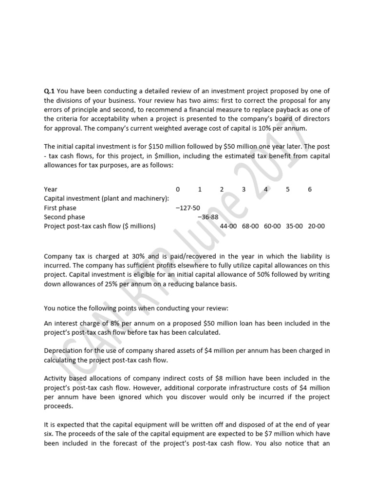 Revision Test Paper CAP III AFM June 2017 | PDF | Net Present Value ...