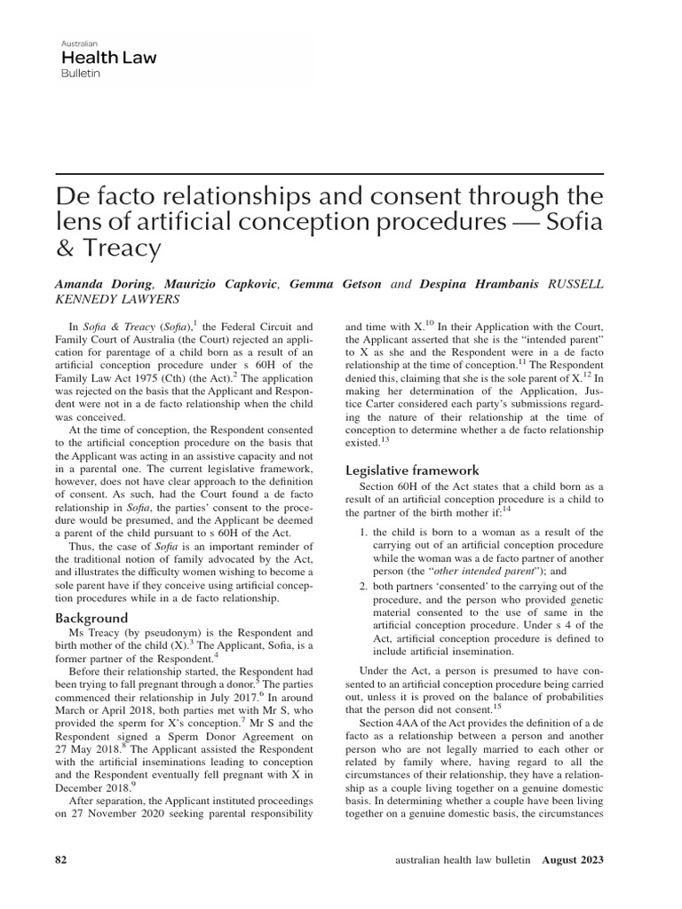 Amanda Doring Et Al - de Facto Relationships and Consent Sofia & Treacy ...