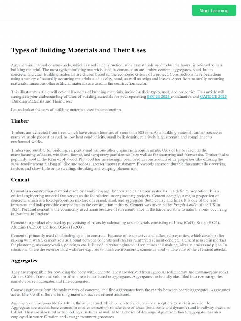 Building Materials and Their Uses Types and Uses in Construction ...