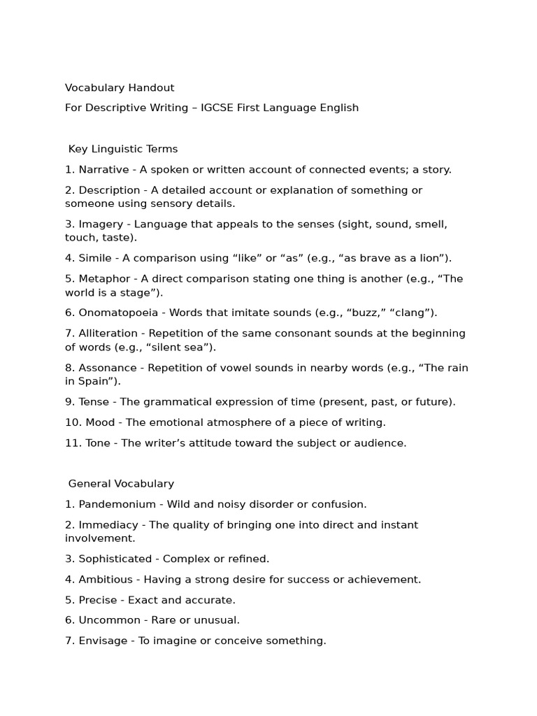 Vocab Handout Ig Unit3A.description | PDF | Word | Human Communication