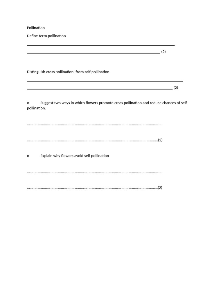 Sexual Reproduction in Flowering Plants- Questions | PDF | Flowers ...