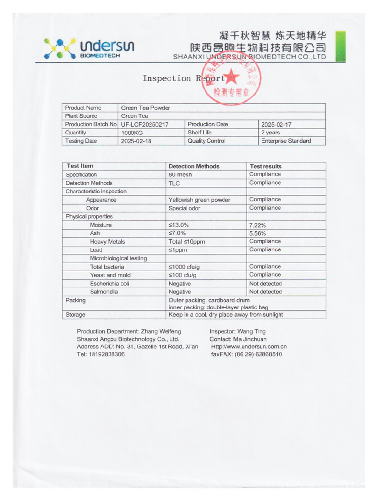 Coa Green Tea Powder - 2 | PDF