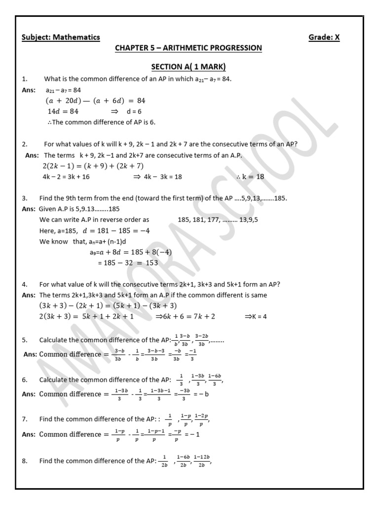Chapter 5 - Arithmetic Progression - Ic693991 | PDF | Arithmetic | Elementary Mathematics