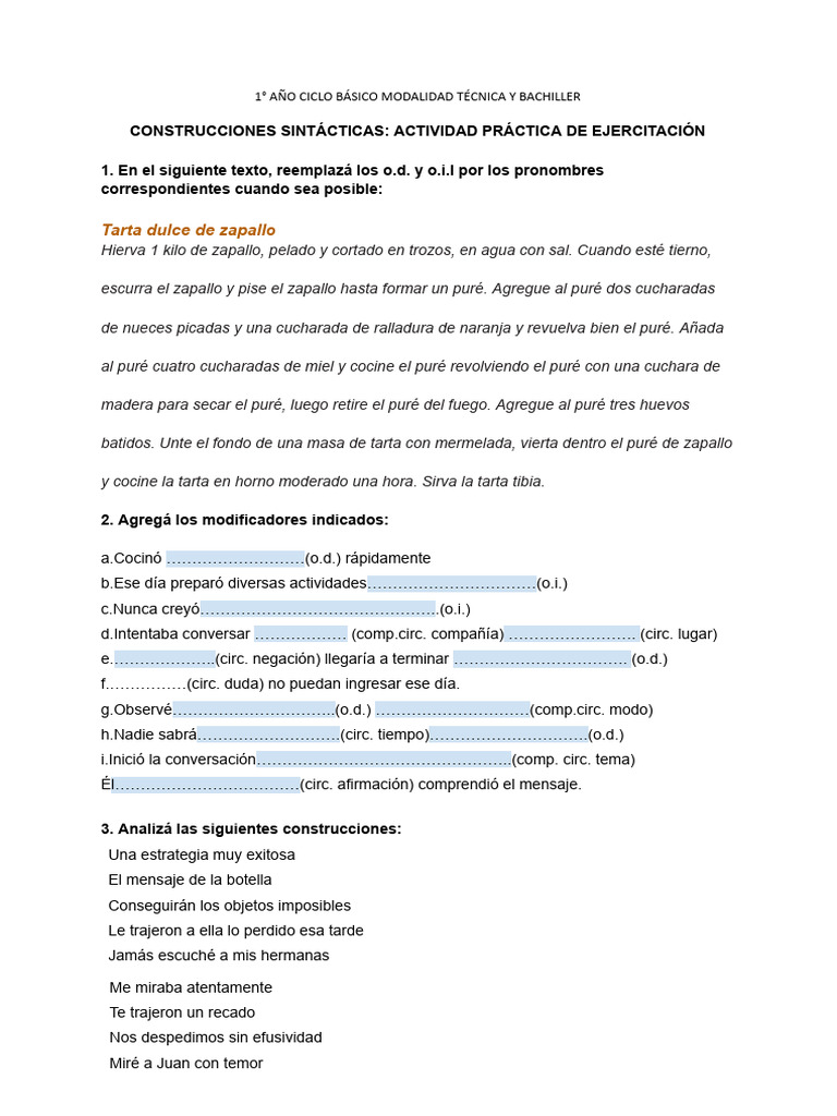 Construcciones Sintácticas - Act | PDF