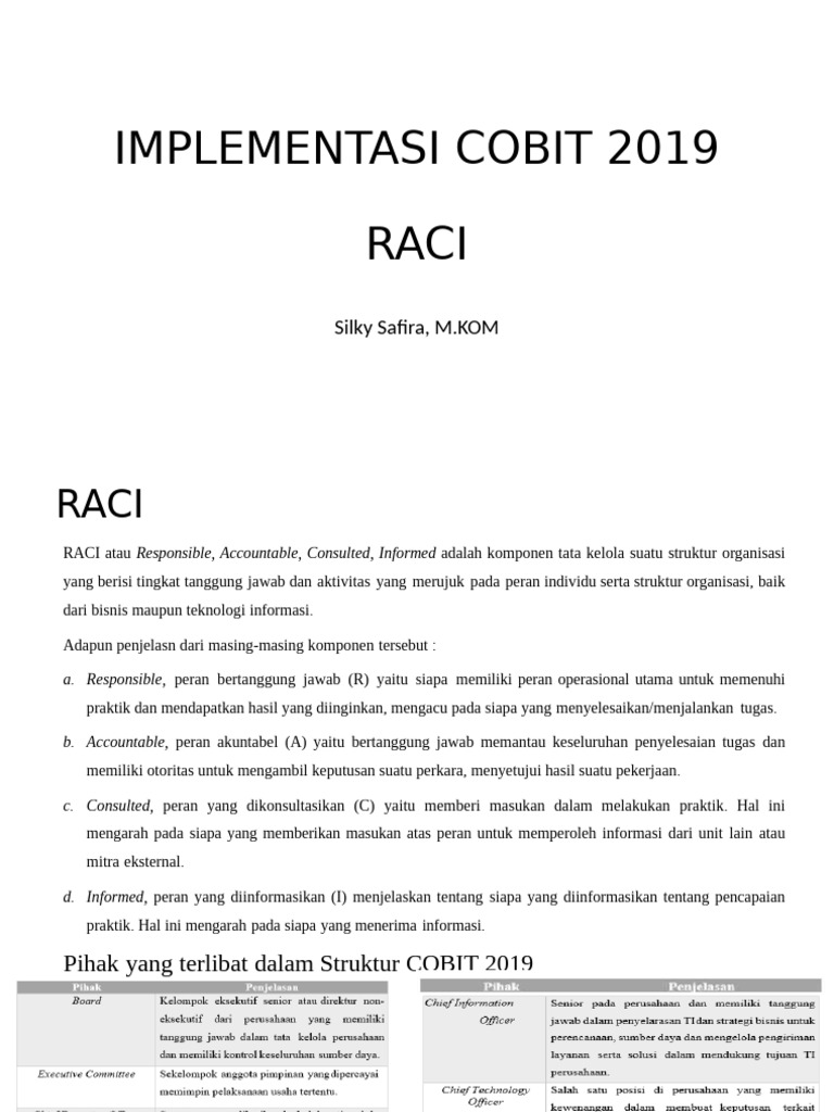 IMPLEMENTASI COBIT 2019 Raci | PDF