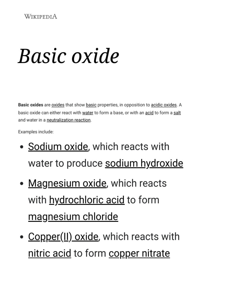 Basic Oxide - Wikipedia | PDF | Hydroxide | Physical Chemistry