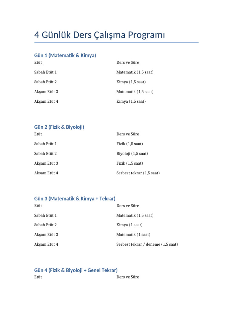 Ders Calisma Programi | PDF