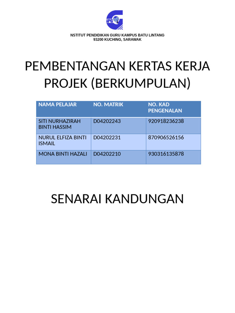 Pembentangan Kertas Kerja Projek (Berkumpulan) | PDF