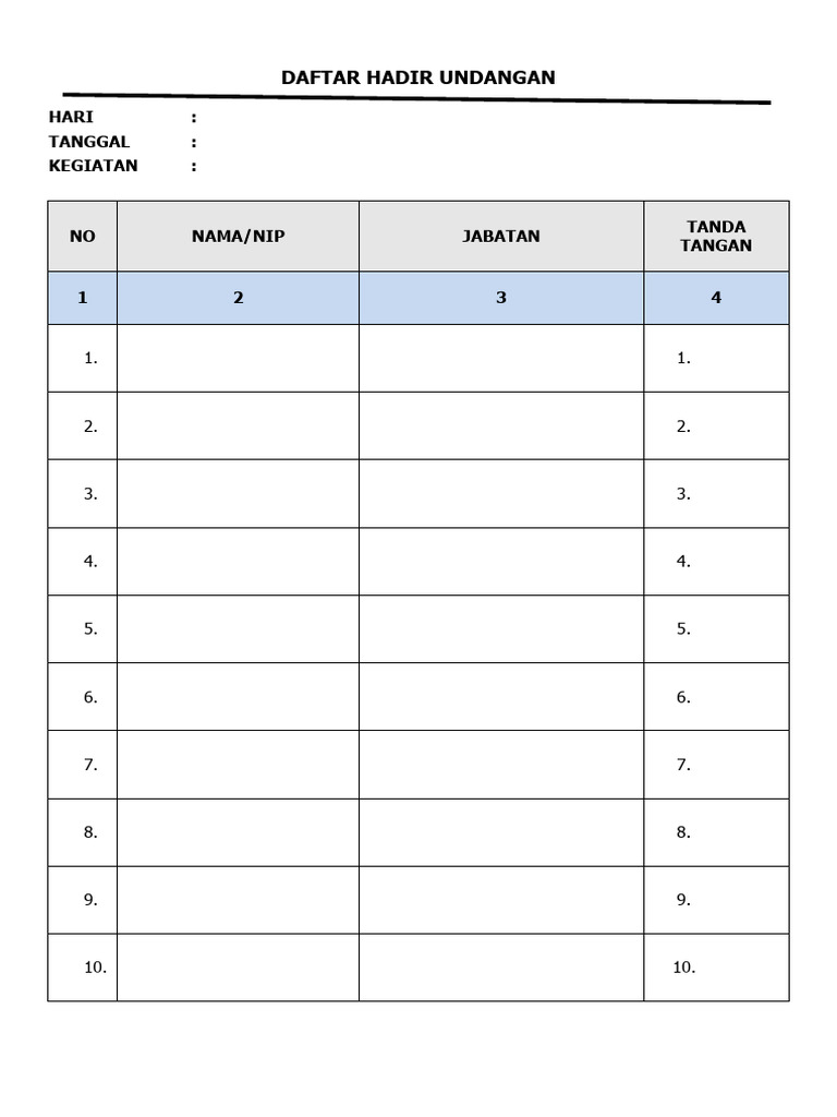 Contoh_Daftar Hadir Kosong - Undangan Rapat | PDF