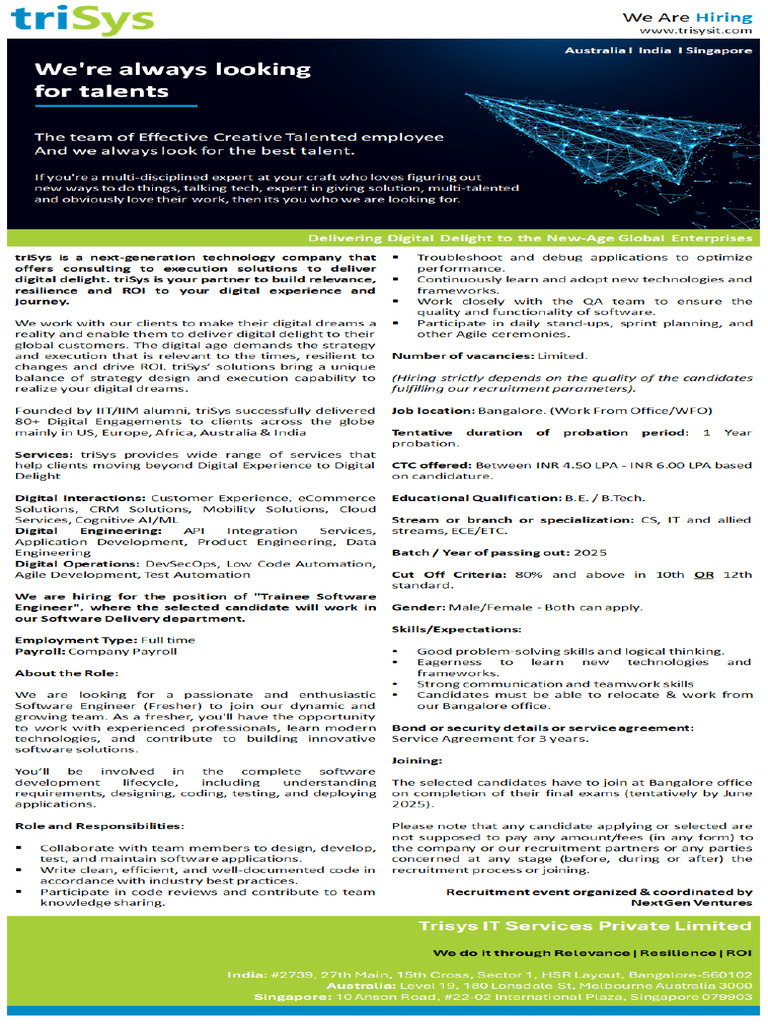 Trisys IT Services TSE WB 2025 Batch | PDF