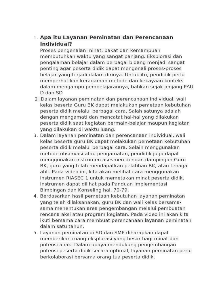 Apa Itu Layanan Peminatan Dan Perencanaan Individual PMM | PDF