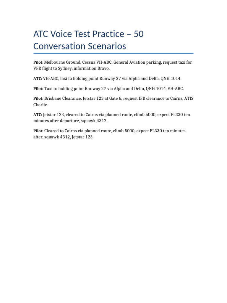 ATC Voice Test Practice Scenarios | PDF
