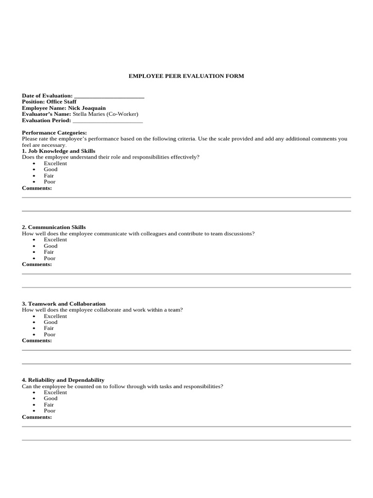 Employee Peer Evaluation Template | PDF