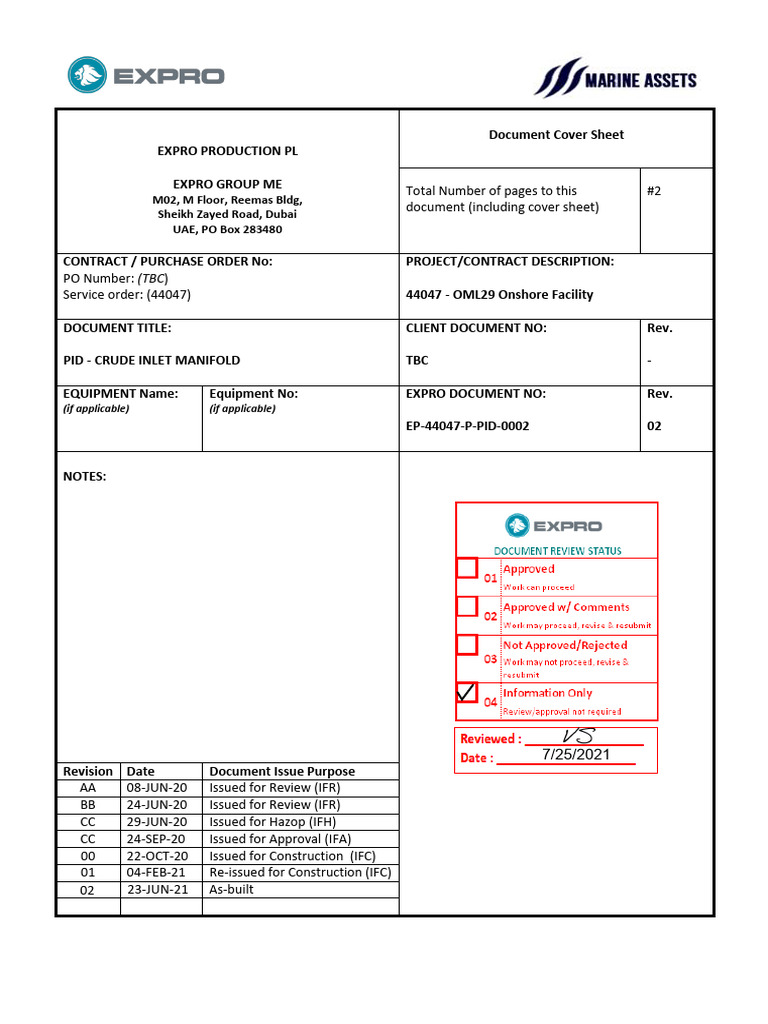 OML29 Crude Inlet Manifold PID Document | PDF