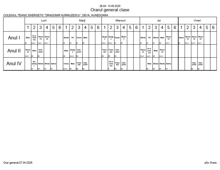 Orar Ads Gen CLS 28.04-14.05.2025 | PDF