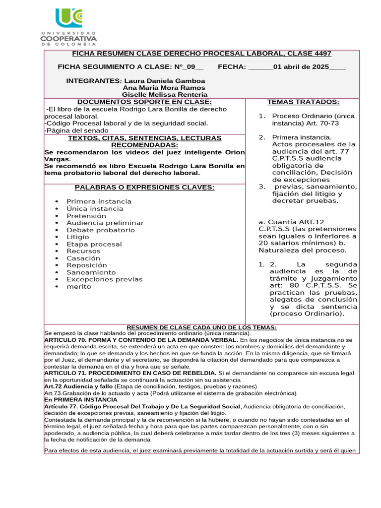 Ficha N9.. | PDF | Demanda judicial | Ley procesal