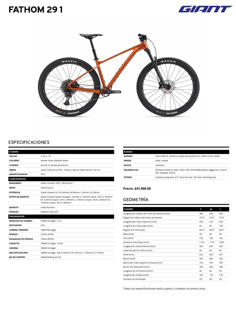 Especificaciones Giant Fathom 29 1 | PDF