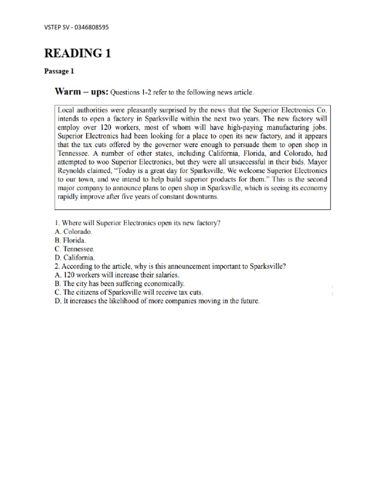 Reading 1 - Vstep SV | PDF | Galápagos Islands