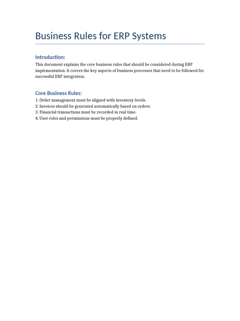 Business Rules For ERP Systems | PDF