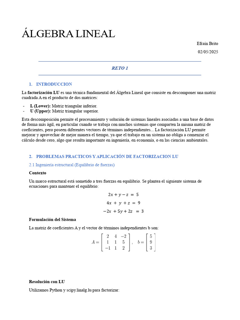 Aplicaciones de la Factorización LU | PDF | Matriz (Matemáticas ...