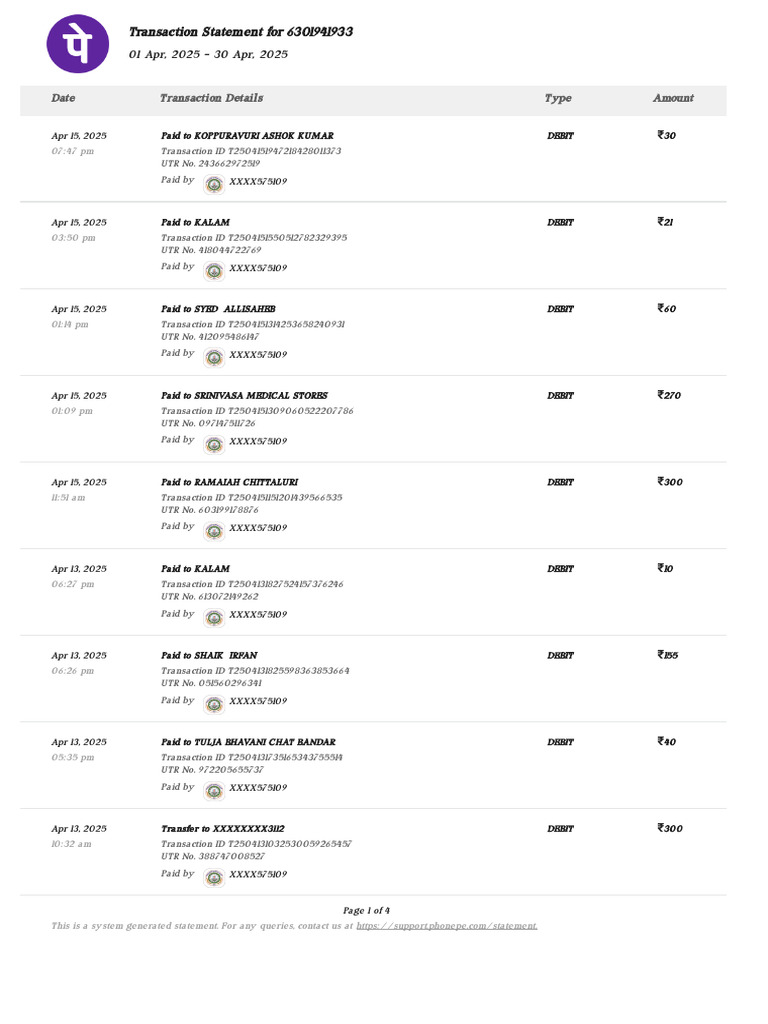 PhonePe Statement Apr2025 Apr2025 | PDF | Business | Service Industries