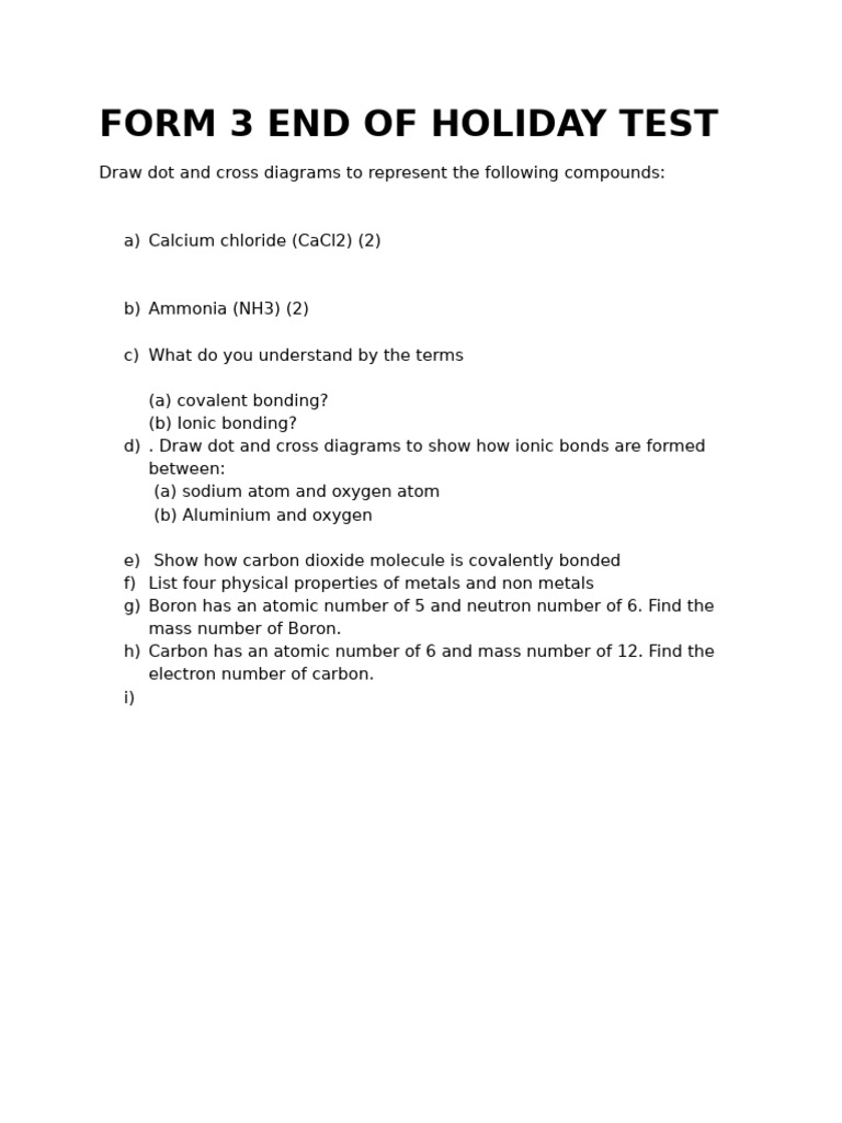 Chemistry Bonding and Diagrams Test | PDF