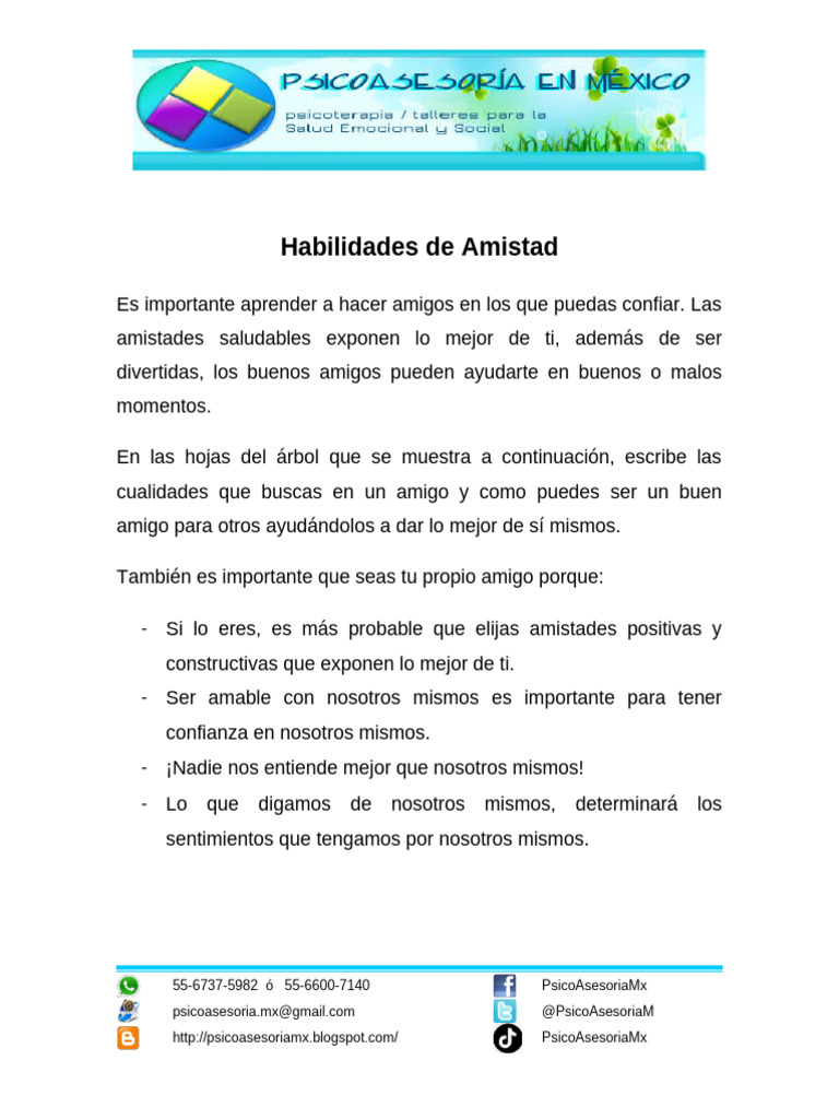 Habilidades de Amistad ARBOL | PDF