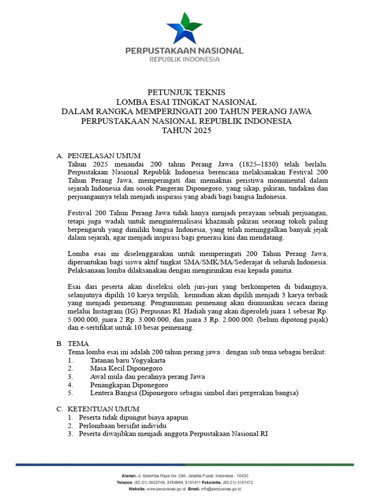 Petunjuk Teknis Lomba Esai Perpusnas 2025 | PDF