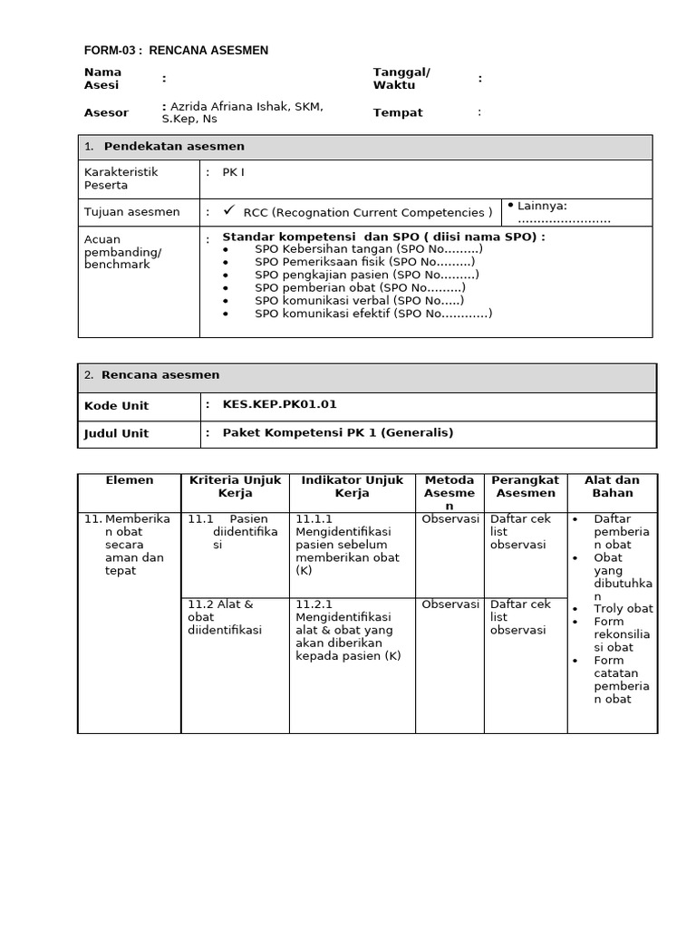 FORM-03 Perencanaan Asesmen EK11 | PDF