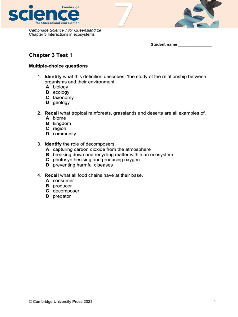 Ecosystems Interactions Worksheet for 7th Grade | PDF | Ecosystem | Biology