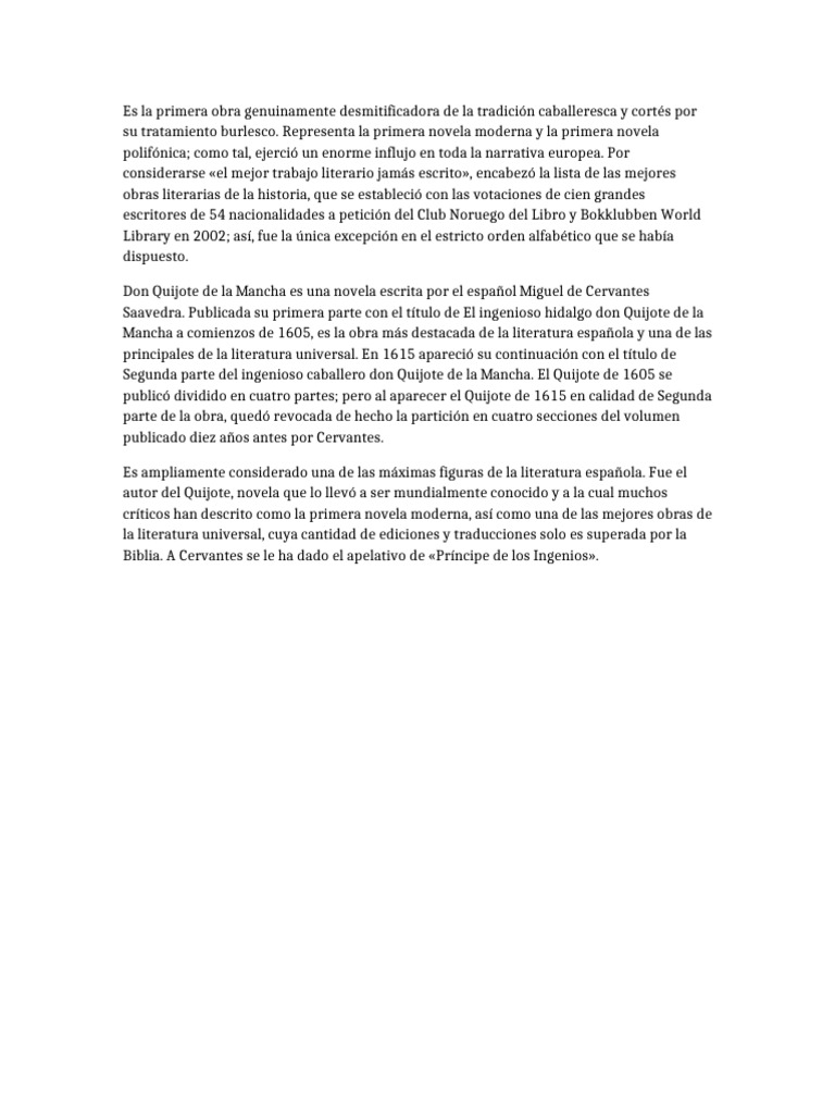 Don Quijote Resumen | PDF