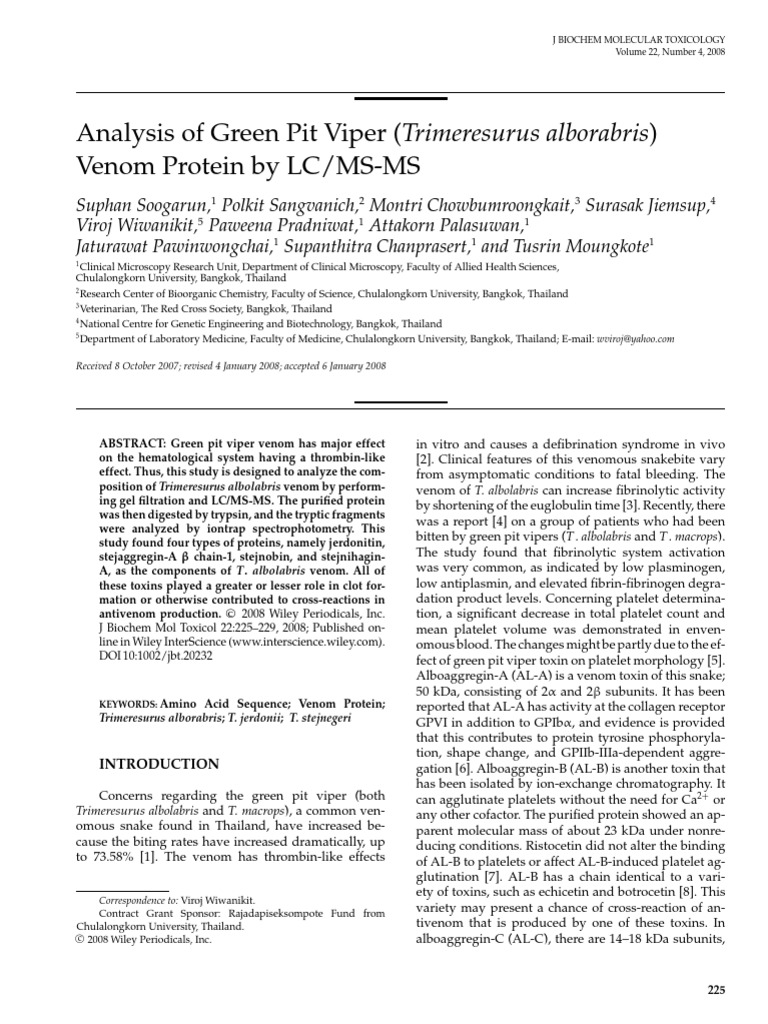 Analysis of Green Pit Viper (Trimeresurus Alborabris) | PDF | Tandem ...