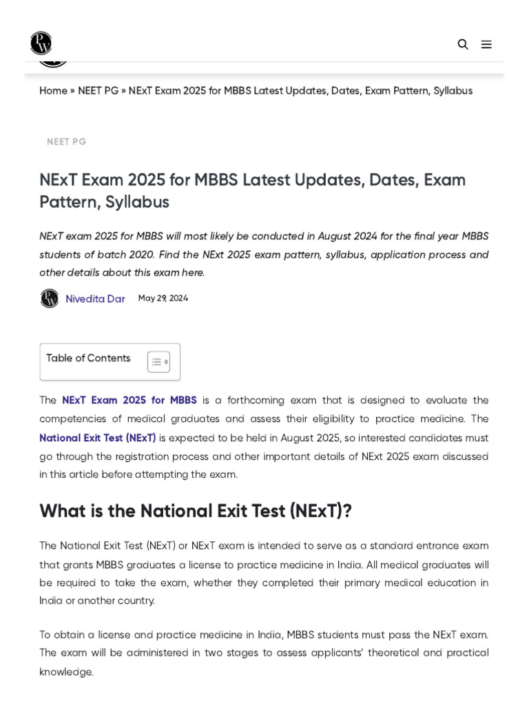 NExT Exam 2025 For MBBS Latest Updates, Dates, Exam Pattern, Syllabus ...