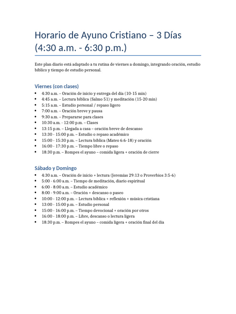 Plan de Ayuno Cristiano de 3 Días | PDF