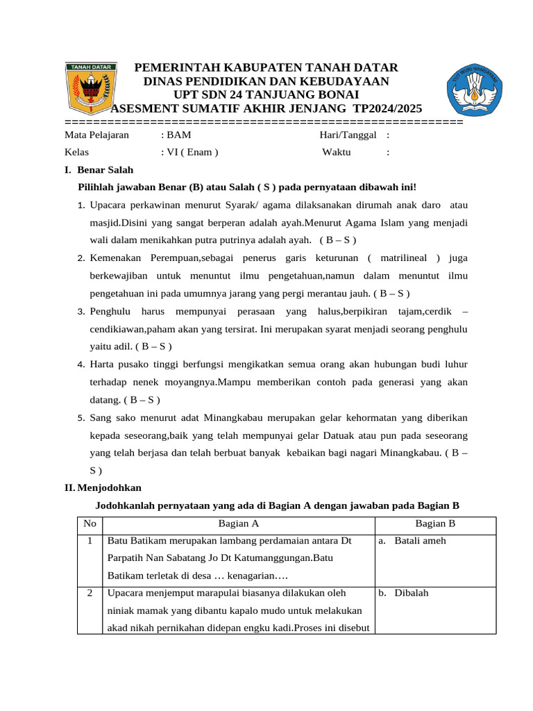 Soal Uas Dan LJK Bam | PDF