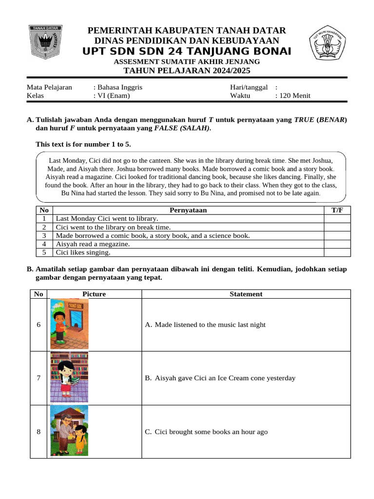 Soal Uas Dan LJK Bahasa Inggris KLS 6 | PDF