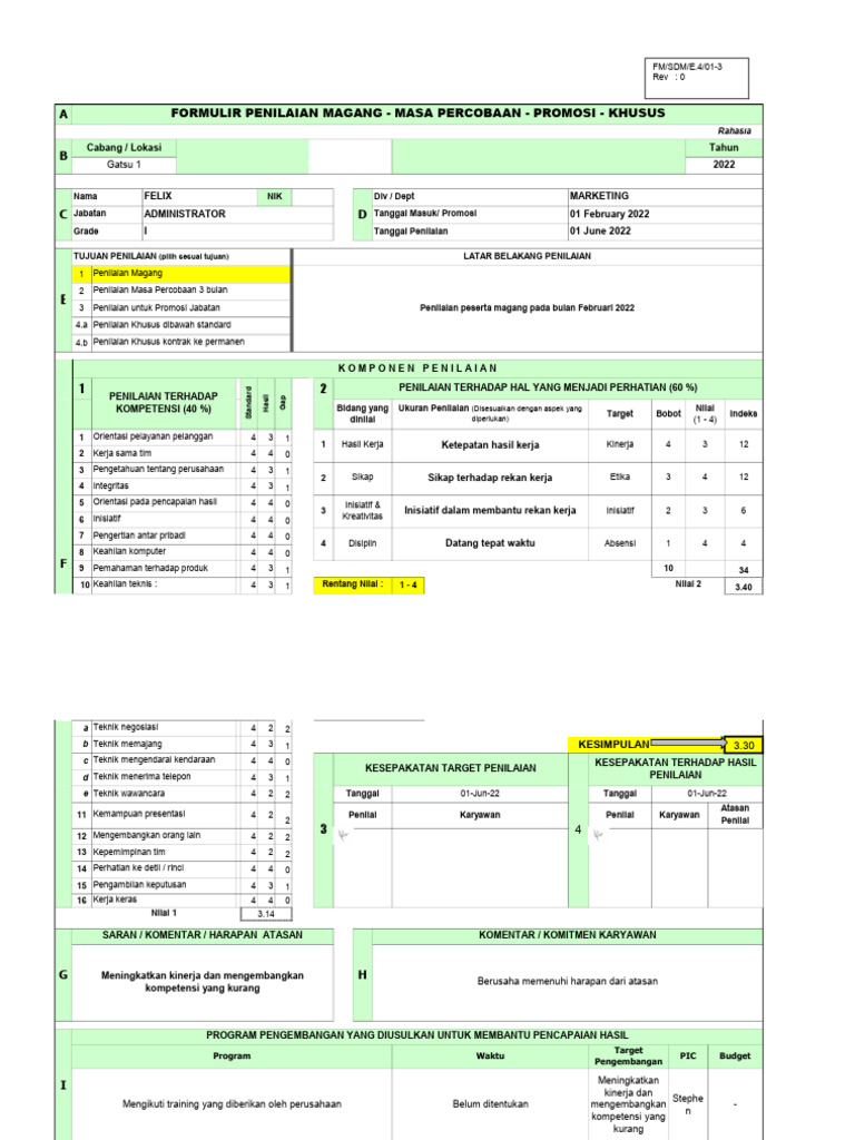 Format Form Penilaian Pelatihan | PDF