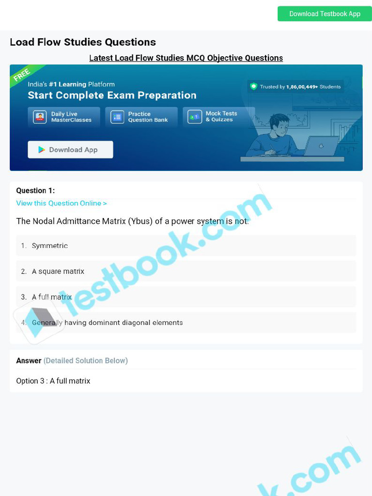MCQ On Load Flow Studies 5eea6a1039140f30f369e7bf | PDF