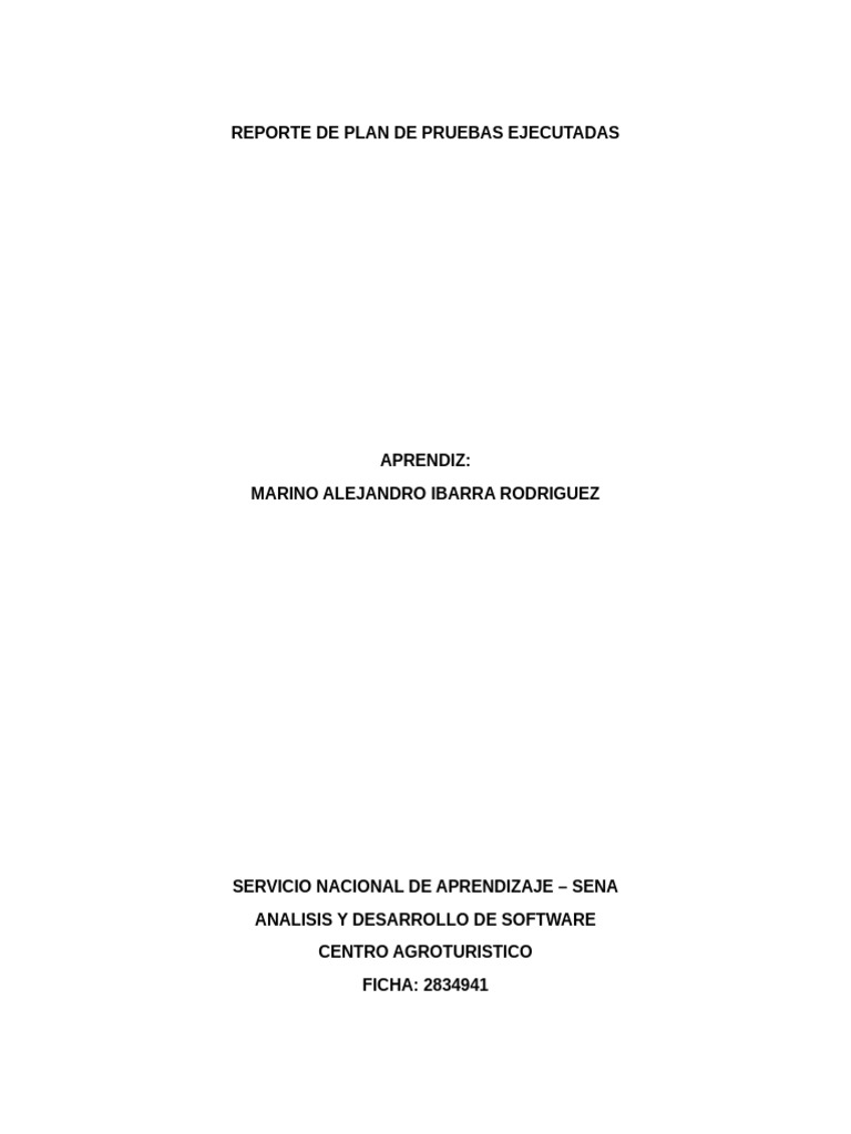 REPORTE DE PLAN DE PRUEBAS EJECUTADAS | PDF | Usabilidad | Red mundial