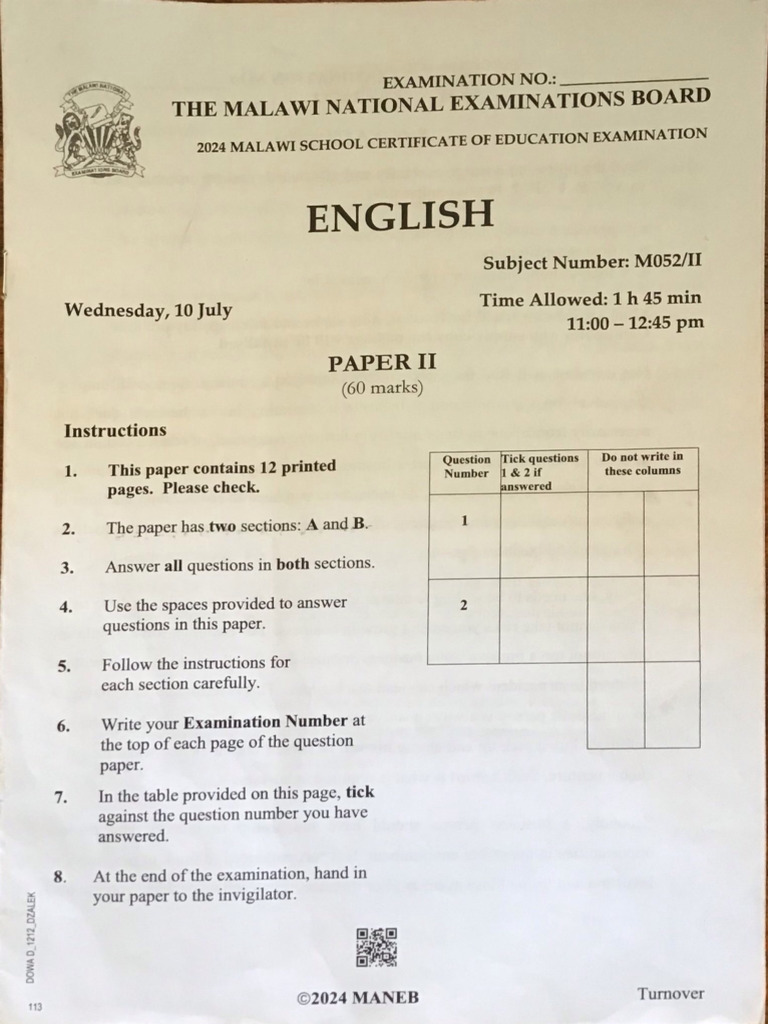 Msce English Ii 2024 | PDF