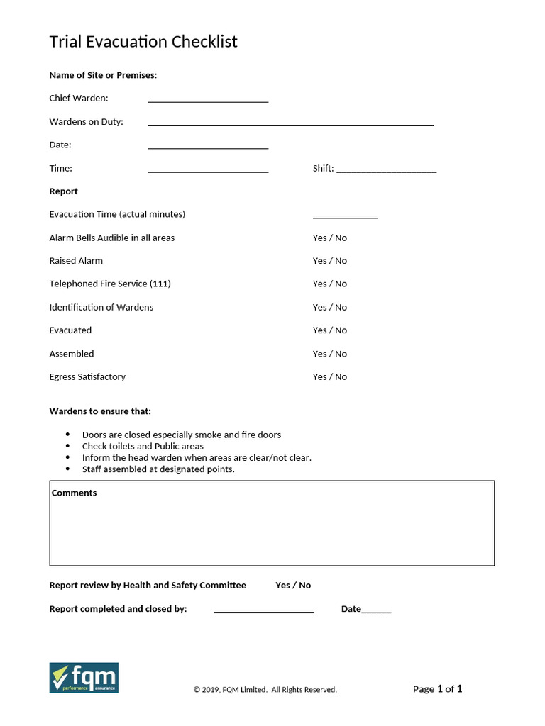 Trial Evacuation Checklist Template | PDF