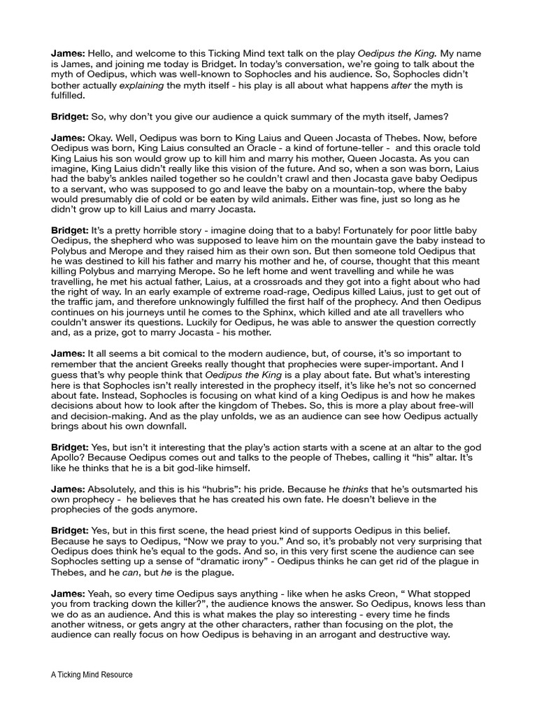 Oedipus_Transcript 1 - PRACTICE | PDF | Oedipus | Theban Mythology