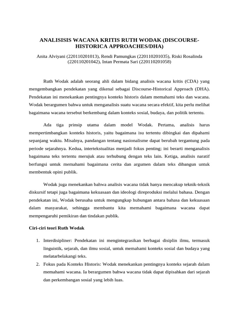 Pendekatan DHA dalam Analisis Wacana Wodak | PDF