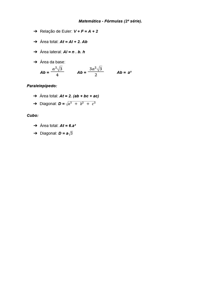 Fórmulas de Geometria Plana e Espacial | PDF