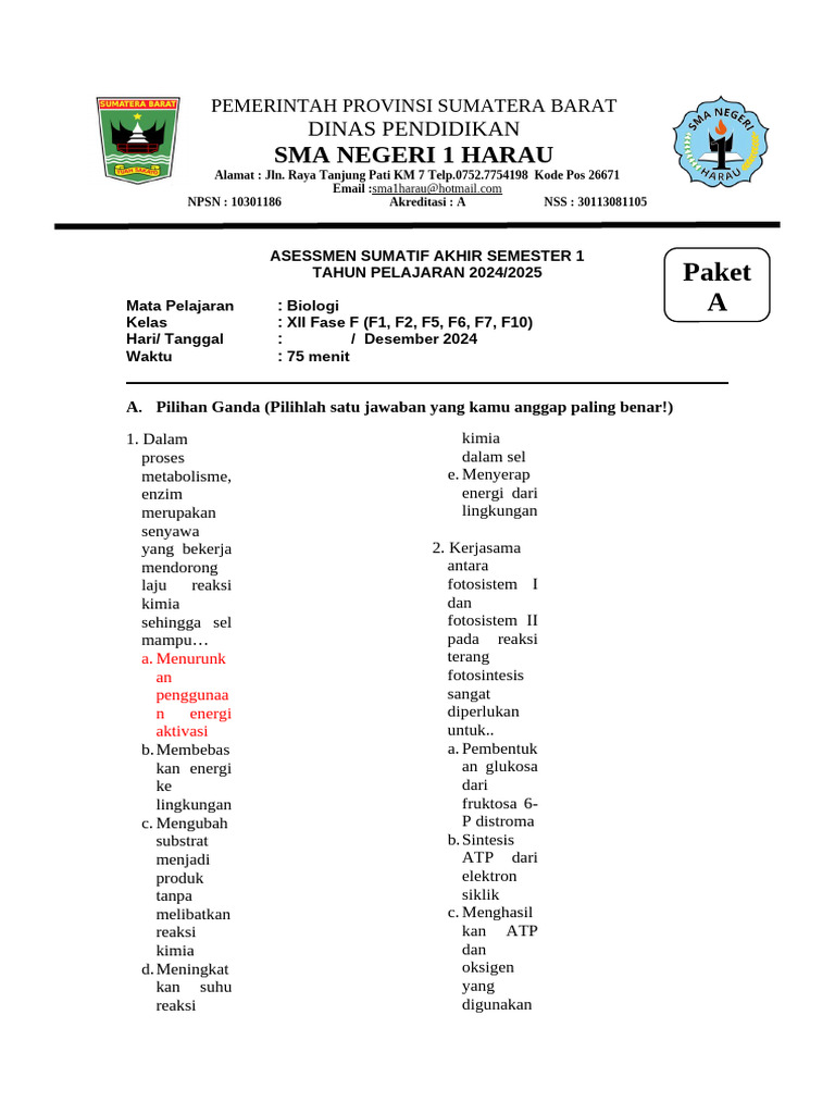 Asesment Akhir Sem 1 Kelas Xii Paket A | PDF