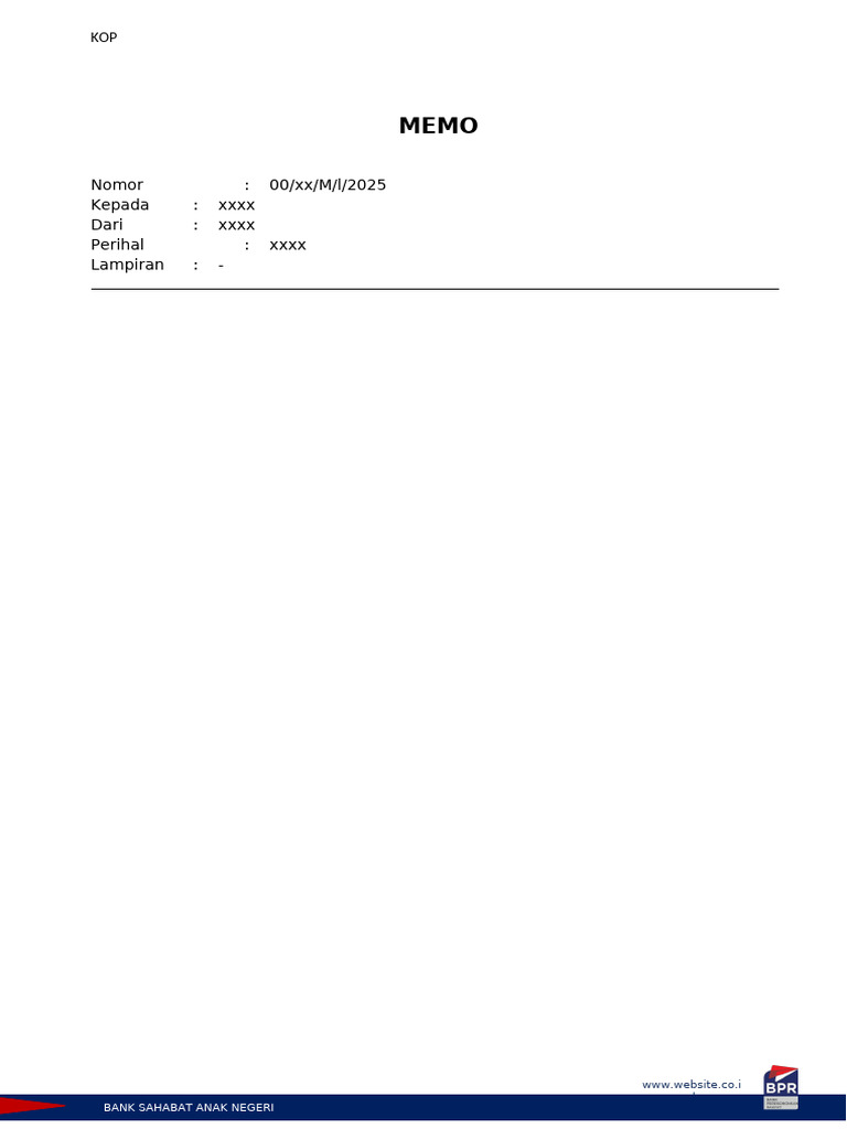 Templete KOP Memo 2025 (Perekonomian) | PDF