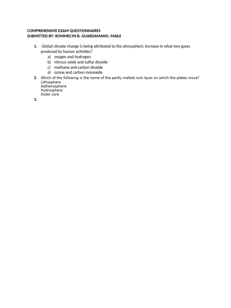Comprehensive Exam Questionnaires | PDF