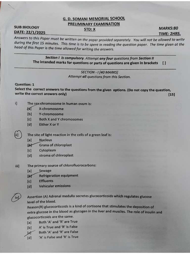 G.D.Somani Biology Preliminary Paper (2024-2025) | PDF