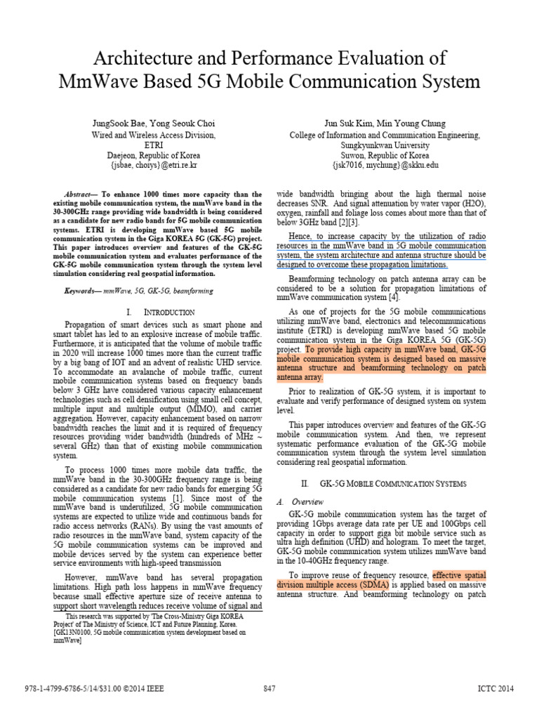 Architecture and Performance Evaluation of MmWave Based 5G Mobile Communication System | PDF ...